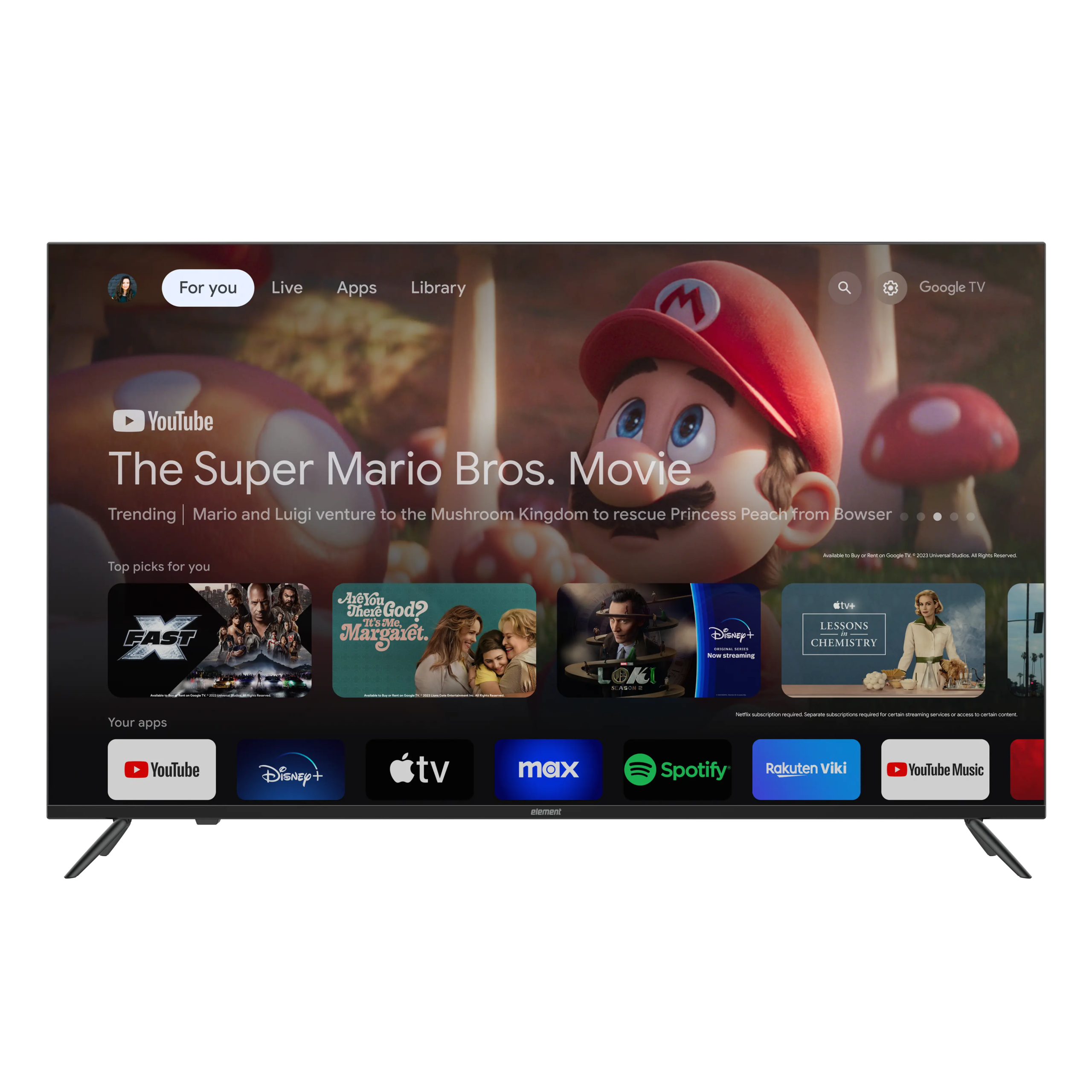 55” 4K UHD HDR Google TV (Frameless) (E450AD55G) | Element Electronics